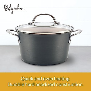 Ayesha Curry Home Collection Hard Anodized Nonstick Sauce Pan/Saucepan with Lid, 4.5 Quart, Charcoal Gray