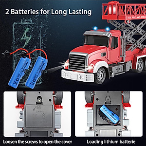 Mostop RC Fire Truck 7 Channel 2.4Ghz Remote Control Fire Engine Truck Toy, 14 inch City Rescue Firetruck Electric Hobby RC Truck Construction Toy with Light and Sounds