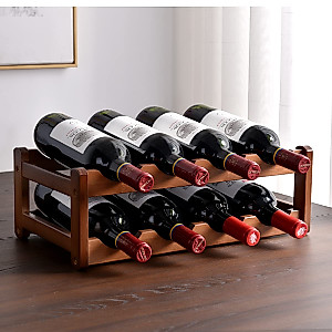 Maydear Bamboo Wine Rack, 4-Tier Wine Bottle Holder Tabletop Wine Bottle Organizer Storage 16 Bottles Wine Racks Sturdy and Durable Cabinet Shelf Free Standing Wine Display Shelf