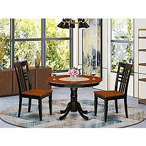 East West Furniture HLLG3-BCH-W 3 Piece Kitchen Table & Chairs Set Contains a Round Dining Room Table with Pedestal and 2 Solid Wood Seat Chairs, 42x42 Inch, Black & Cherry