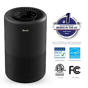 LEVOIT Air Purifiers for Home Large Room, Black & Air Purifier Replacement Filter, 3-in-1 True HEPA, High-Efficiency Activated Carbon, Core 200S-RF, White