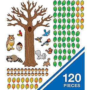 Carson Dellosa Woodland Bulletin Board Set—Seasonal Tree Cutout With Forest Animals, Autumn Leaves, Acorns, Elementary Classroom and Homeschool Decorations (120 pc)