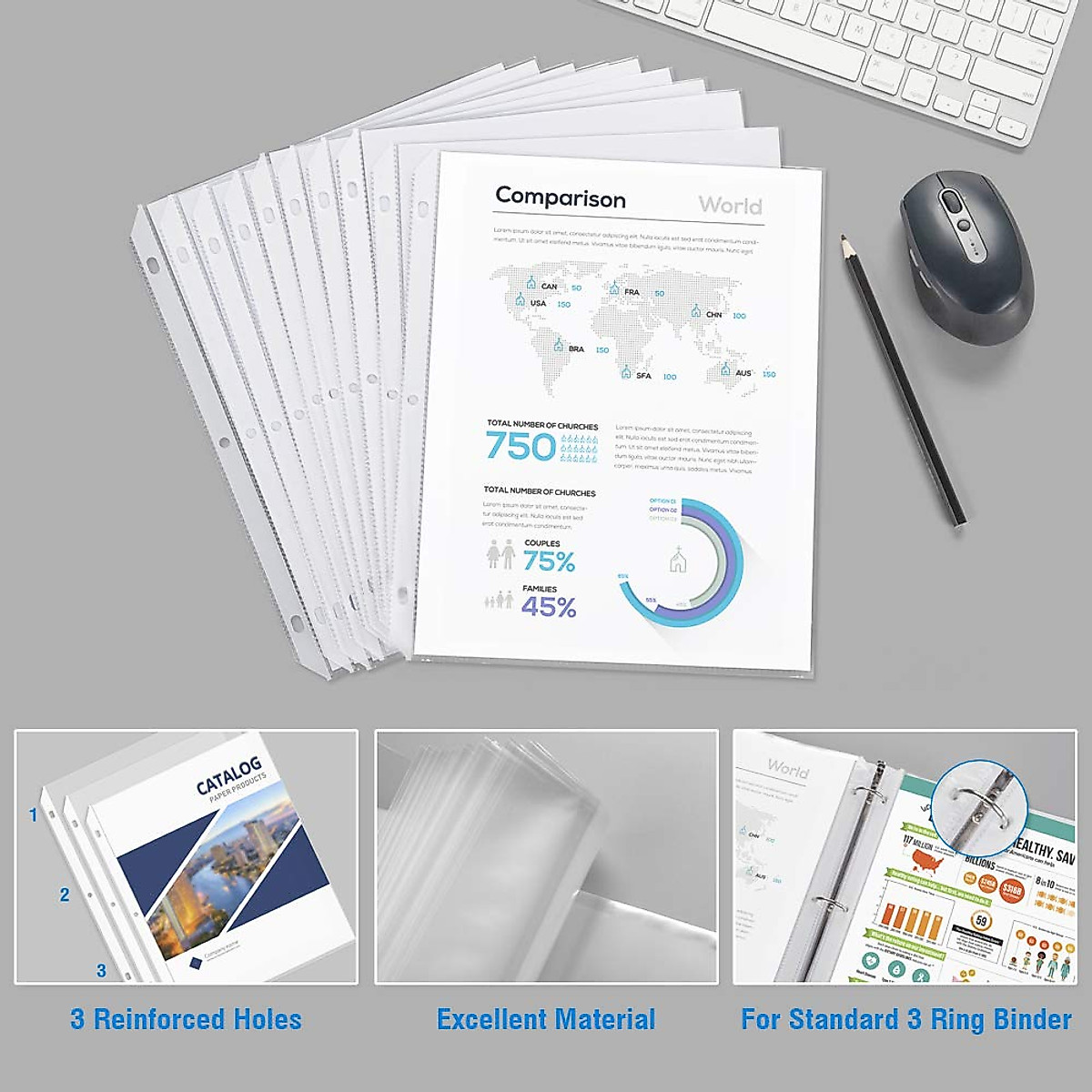 Sooez Sheet Protectors, 8.5 x 11 Inches Clear Page Protectors for 3 Ring Binder Medium Weight Plastic Sleeves for Binders, Top Loading Paper Protector Acid Free Letter Size, 50 Pack