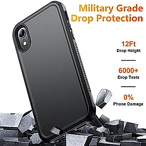 Lanteso for iPhone XR Case，[ Military Grade Drop Protection] [with 2 pcs Tempered Glass Screen Protector] [Shockproof] Heavy Duty Protection Phone Case for iPhone XR 6.1 inch-Black