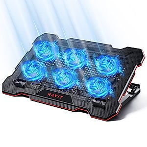 HAVIT Laptop Cooling Pad with 6 Cooling Fans, Laptop Cooler 6 Adjustable Heights for 13-17 Inch Laptops, Gaming Laptop Cooling Stand with Two USB Ports (HV-F2071)