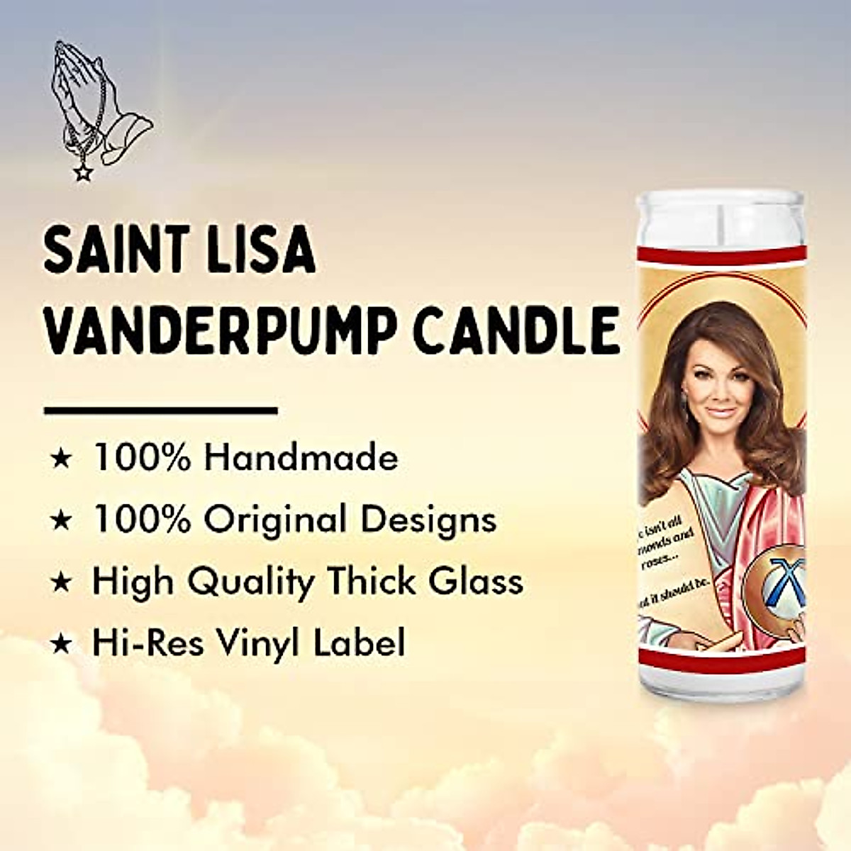 Lisa V Celebrity Prayer Candle - Funny Saint Candle - 8 inch Glass Prayer Votive - 100% Handmade in USA - Novelty Celebrity Gift