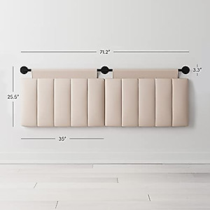 Nathan James Remi Channel Tufted Wall Mount Hanging Headboard, King, White Cloud/Matte Black