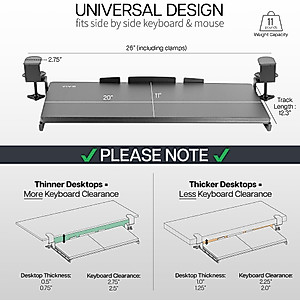 VIVO Small Keyboard Tray, Under Desk Pull Out with Extra Sturdy C Clamp Mount System, 20 Inches (26 Inches Including The Clamps) x 11 Inches Slide-Out Platform Computer Drawer for Typing, Black,