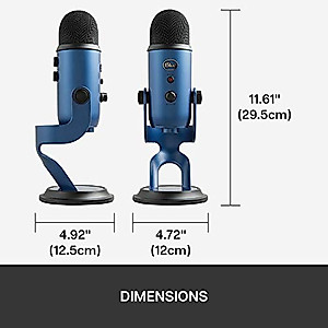 Logitech for Creators Blue Yeti USB Microphone for Gaming, Streaming, Podcasting, Twitch, YouTube, Discord, Recording for PC and Mac, 4 Polar Patterns, Studio Quality Sound, Plug & Play-Midnight Blue
