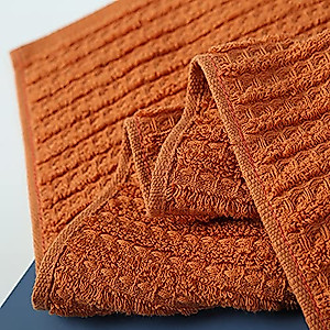 sense gnosis Waffle Hand Towel with Terry Striped Pattern Soft 100% Cotton Ultra Absorbent Hand Towels for Bathroom 13 x 29 Inch (Coral Orange, 2 Pieces)