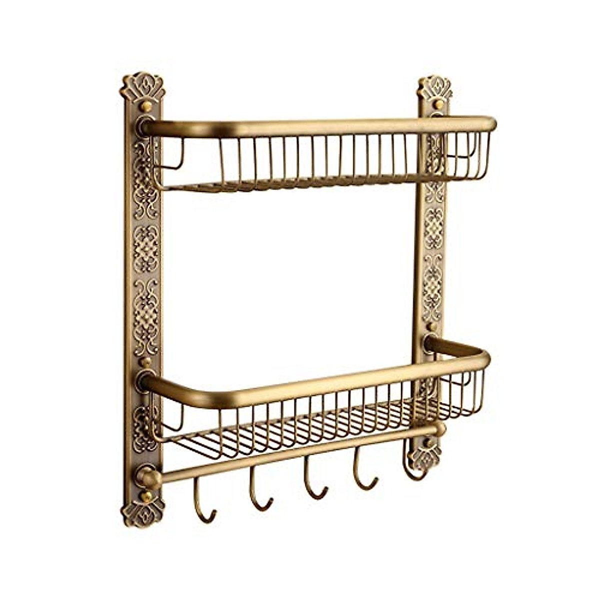 Bathroom Shelf Rectangular Shower Holder Antique Shower Caddy, Brass Shower Manager Wall Mounted Installation Bathroom Accessory