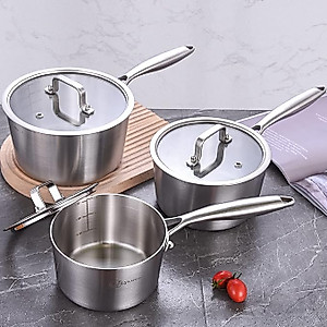 LOLYKITCH Tri-Ply Stainless Steel Saucepan Set-1QT & 2QT with Lids,Induction Sauce Pots,Pots and Pans Set,Oven and Dishwasher Safe.