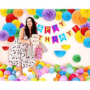 Estune 48 Pcs Tissue Paper Pom Poms 14''/ 12''/ 10''/ 8''/ 6'' Tissue Paper Flowers Decorations for Wedding Birthday Bridal Shower Baby Shower Decor (Rainbow)