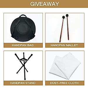 AS TEMAN HANDPAN, Handpan drum instrument in D Minor 9 Notes 440HZ 22 inches Steel Hand Drum with Soft Hand Pan Bag, 2 handpan mallet,Handpan Stand,dust-free cloth,gold