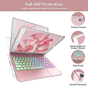 COO iPad Keyboard Case for iPad 10.2" 9th/8th/7th Gen, for iPad Air 10.5"(3rd Gen)/for iPad Pro 10.5 in, Backlit 10 Color 360 Screen Rotation Case for iPad with Keyboard, Auto Sleep/Wake - Rose Gold