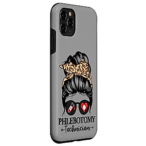iPhone 11 Pro Max Phlebotomy Technician Messy Bun Hair Funny Phlebotomist Case