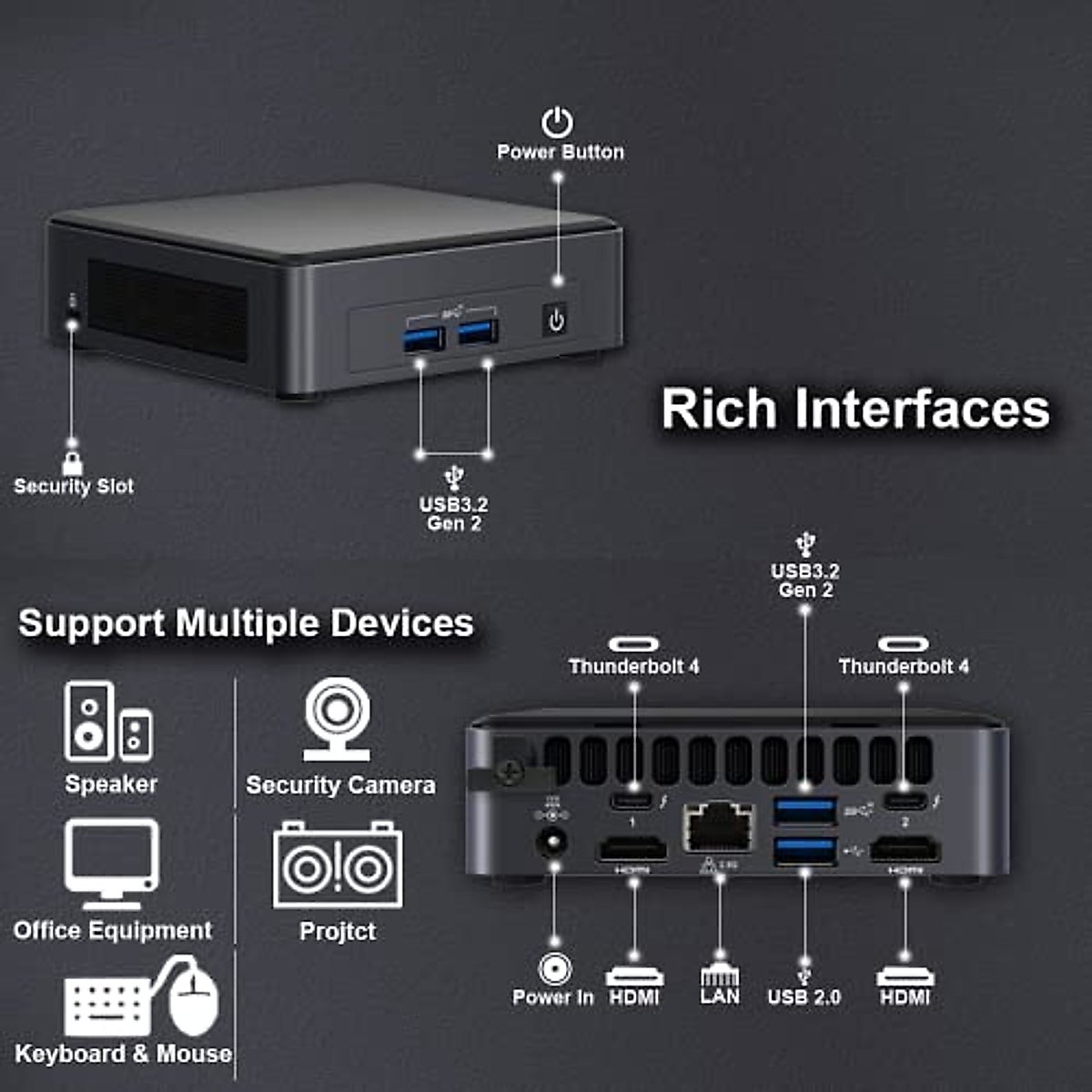 Intel NUC 11 Pro NUC11TNKV5 Tiger Canyon Home & Business Mini PC Desktop 11th Generation Intel® Core™ i5-1145G7 Processor with Intel vPro® Technology,4 Cores,8 Threads(8G RAM,256G SSD)