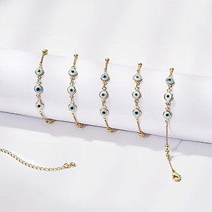 KissYan Bikini Body Chains for Women, 14K Gold Adjustable Sexy Waist Chain Summer Beach Colorful Cuban Link Pearl Evil Eyes Belly Chain Handmade Jewelry(Gold-evil eye)