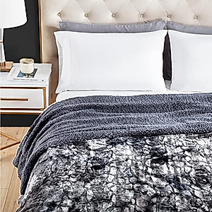 Comaza Faux Fur Throw Blanket with Reversible Sherpa for Sofa,Couch and Bed,Queen Size Soft Cozy Fuzzy Plush Fluffy Fleece Blankets(Gray,90x90 inches)