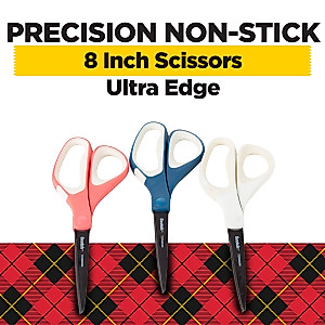 Scotch 8" Precision Ultra Edge Non-Stick Scissors, 3 Count, All-Purpose Titanium Scissors for Fabric, Crafts, Cardstock, Office, and School Supplies (1458-3AMZ-ESF)