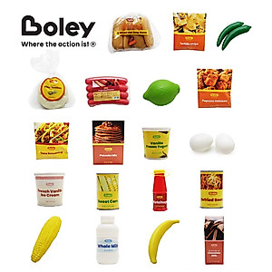 Boley Shopping Basket Toy - Pretend Grocery Shopping Play Set with 24 Realistic Play Food Items - Fruits, Vegetables, Drinks, Meats - Educational and Durable - for Kids and Toddlers Ages 3 and Up