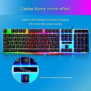 Rainbow Gaming Keyboard Mouse Combo Wired, Backlit Mechanical Keyboard LED 104 Keys USB Mechanical Gaming Keyboard for Computer PC Gamer (Black)