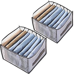 VIOSHOP 2 PCS Extra Large Wardrobe Clothes Organizer 7 Grids Closet Organizer Clothes Drawer Organizers for Clothing, Clothes Organizer for Folded Clothes Closet Storage for Jeans Pants Shirts (Gray)