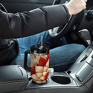 FRCSDIY Mandala Flower Insulated Tumbler with Handle and Straw Lid,30oz Leakproof Stainless Steel Cup BPA-Free Water Bottle