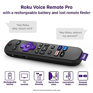Roku Ultra 2022 4K/HDR Streaming Device and Roku Voice Remote Pro with Rechargeable Battery, Hands-Free Voice Controls, Lost Remote Finder, and Private Listening (Renewed)