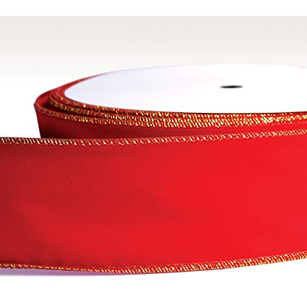 Red Velvet Ribbon Velvet Christmas Ribbon Red Wired 50 Yards/2.5 (2 1/2) Inch Wide w. Gold Trim Wire-Edge: Valentine, Xmas Gift Wrap, Christmas Tree Bows / Outdoor/ Wire Ribbons for Crafts/Gifts