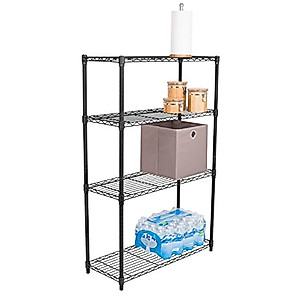 Internet's Best 4-Tier Wire Shelving - Flat Black - Heavy Duty Shelf - Wide Adjustable Rack Unit - Kitchen Storage