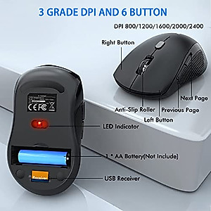 Wireless Keyboard and Mouse Combo, E-YOOSO 2.4GHz Full-Sized Ergonomic Wireless Keyboard with Wrist Rest, 3 DPI Adjustable and 6 Buttons Cordless USB Mouse for Computer, Laptop, PC, Windows (Black)