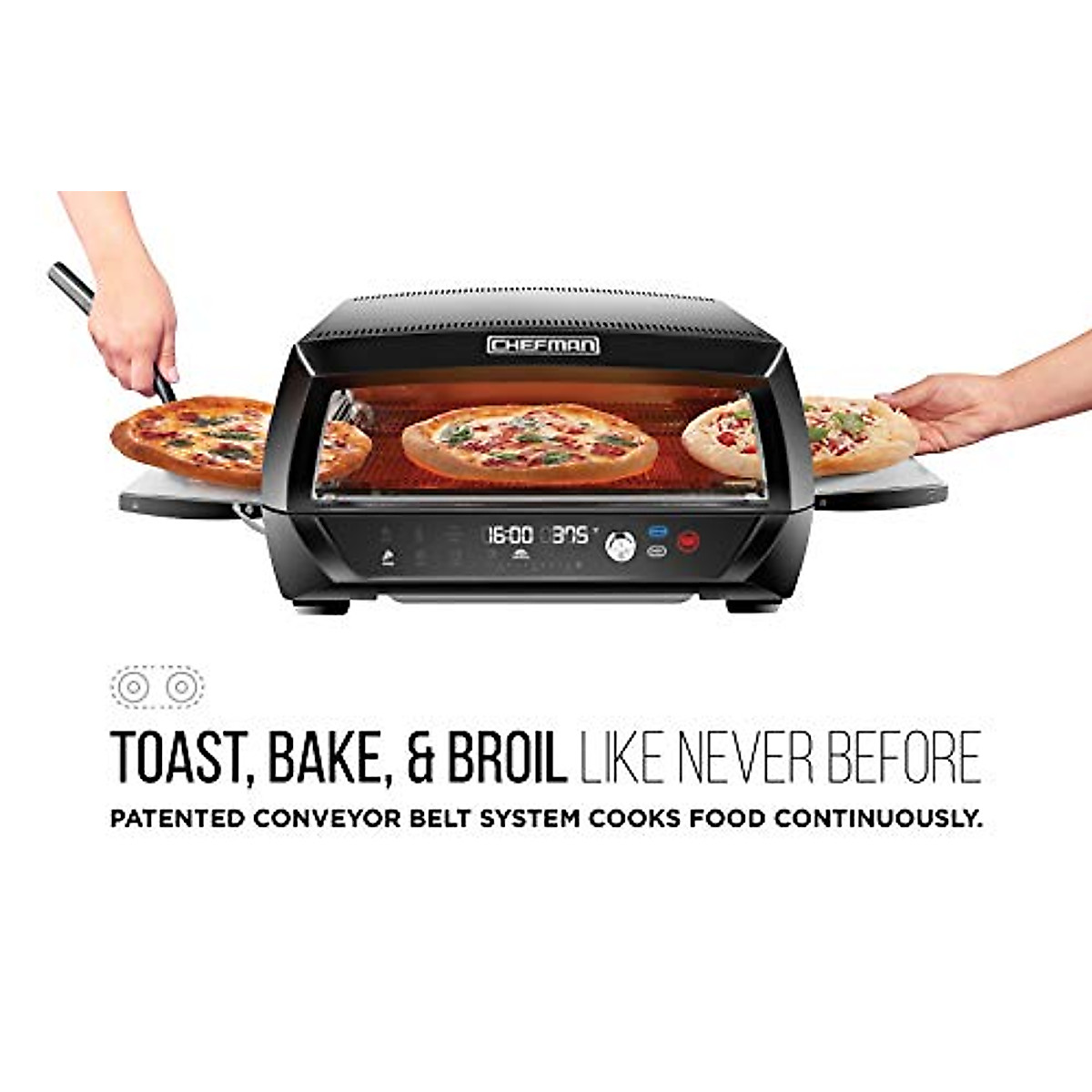 Chefman Food Mover Conveyor Toaster Oven, Moving Belt for Toasting Bread & Bagels, Stainless Steel w/Adjustable Temperature, Extra Large, 6 Cooking Functions: Toast, Bagel, Bake, Broil, Pizza & DIY