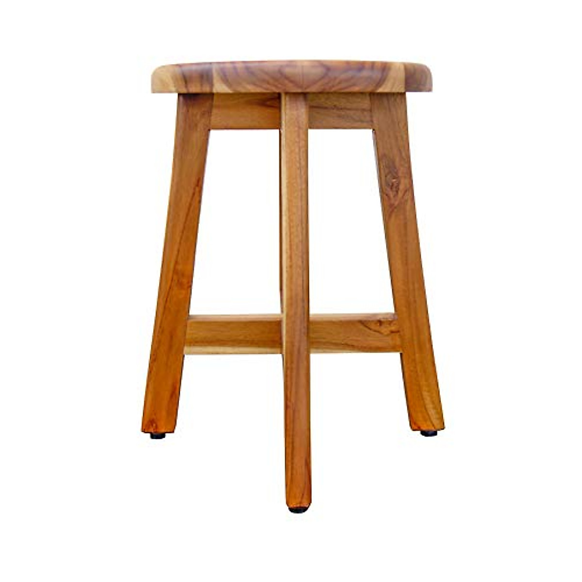 EcoDecors Shoji Teak Shower Stool 18" High Solid Teak Wood Shower Stool with 12" Round Seat Fully Assembled Shower Stool in Earthy Teak Finish