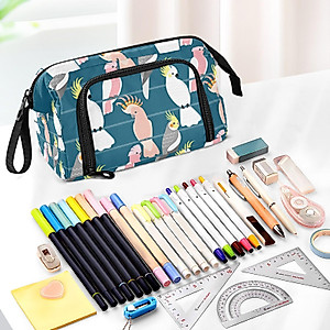 Yasala Pencil Case Cockatoo Cartoon Pen Pouch Holder Art Kits Storage Bag Cosmetic Organizer Carrying Case for Office Supplies Travel Bag for Makeup Large Stationary Bag with Handle