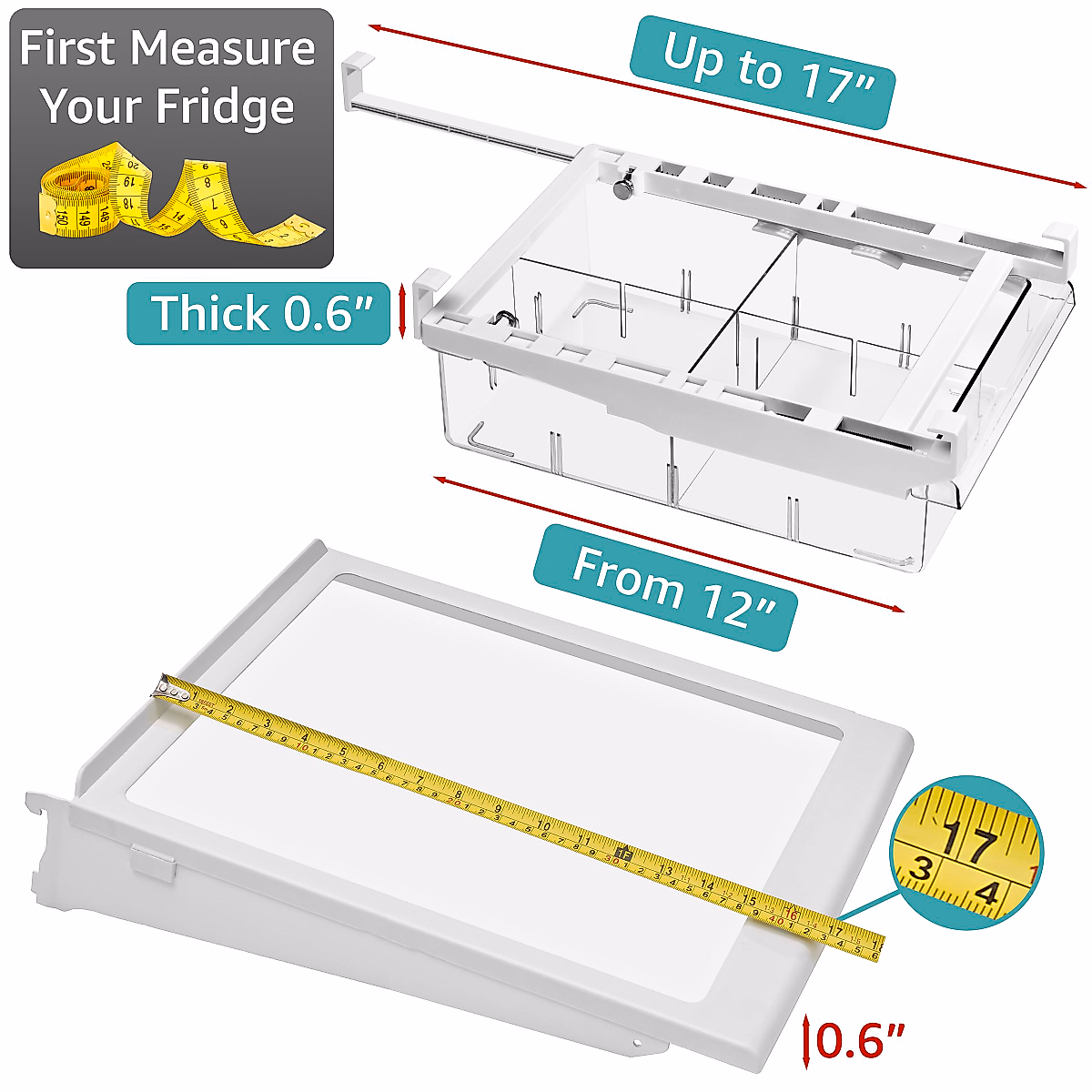 Sorbus Pull Out Fridge Drawer - Attachable Deli Drawer - Adjustable Refrigerator Storage Bin - Clear Plastic Kitchen Accessories