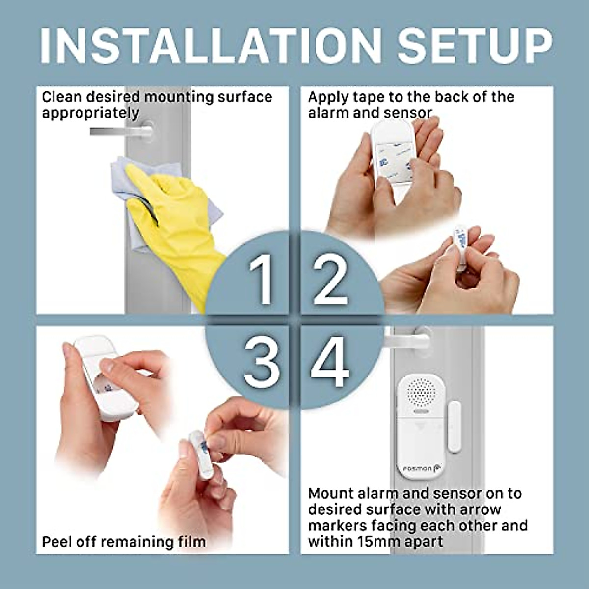 Fosmon Wireless Door Alarms for Home Security with Remote, Battery-Powered 130dB Door and Window Sensor Alarms for Kids Safety, Dementia Patients, Pool Door - 2 Pack