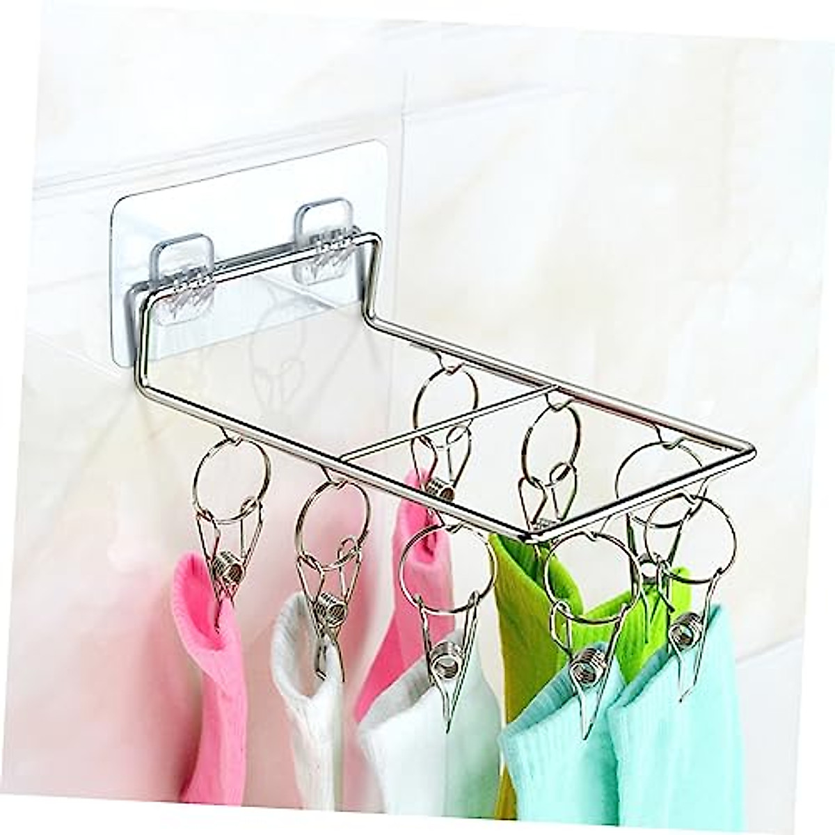 4 pcs Multi Purpose Hanger Wall Mount Clothing Rack Wall Mounted Drying Rack Wind- Proof Hook Clothes Laundry Hanger Drying Rack Stainless Steel Sock Rack Sock Drying Rack Clip