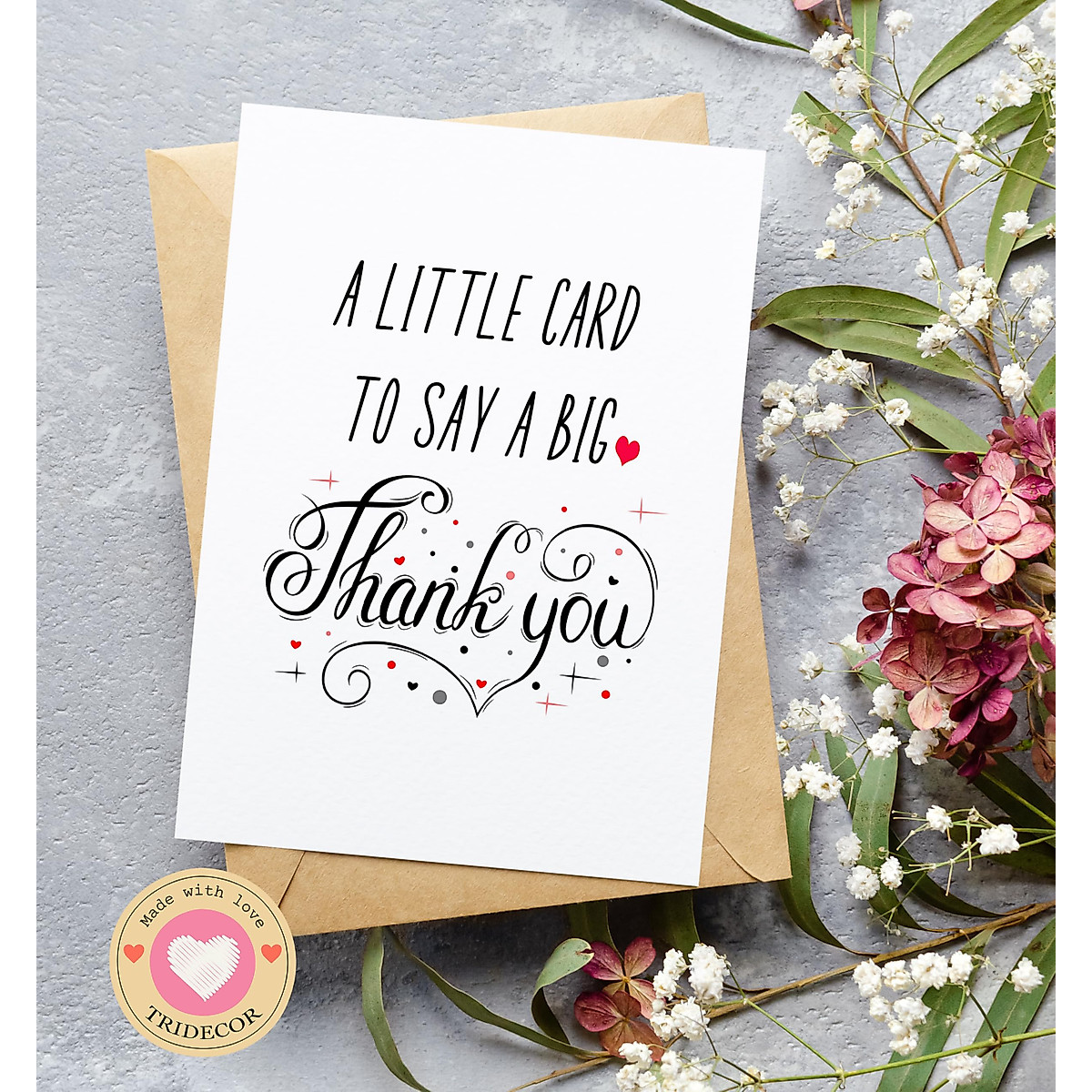 TRIDECOR Thank you Card with Envelope, Simple Cute Single Card, Grateful Card - Folded 5"x7" Card for Him, Her, Teacher, Boss, Doctor, Mom, Dad, Coworker, Bridesmaids, Groomsmen