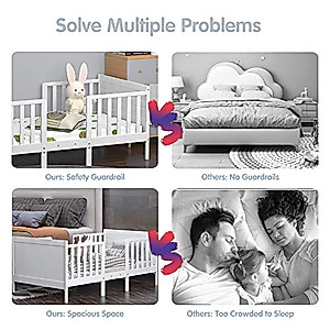 Costzon 2 in 1 Convertible Toddler Bed Frame, Converts to Two Chairs, Classic Wood Kids Bed w/Double Side Safety Guardrails, Footboard for Extra Safety, Fits Full Size Crib Mattress (White)