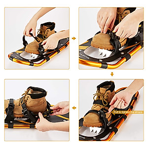 HRKING Lightweight Terrain Showshoes Set for Women Men and Kids, with Trekking Poles and Carrying Tote Bag, 14"/ 21"/ 25"/ 30",Gold/Pink Red/Blue