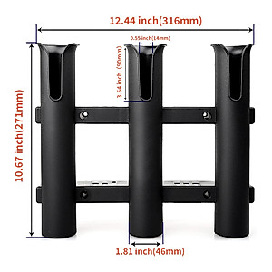 BigTron Fishing Rod Holder Bracket, Tube 3 Rod Rack, Fishing Rod for Boat Kayak Garage Storage or Truck with Screws Side-Mount (Black) (3)