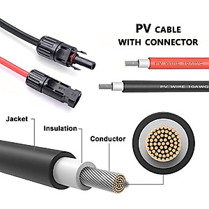 PowMr 10 Feet 10AWG(6mm²) Solar Extension Cable with Female and Male Connector Solar Panel Adaptor Kit Tool(Red & Black)