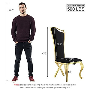 ACEDÉCOR 7 Piece Dining Table Set, Modern Dining Room Table with Gold Stainless Steel Metal U-Base, 6 Black Velvet Dining Chairs with Gold Legs(1 Table + 6 Black Velvet Dining Chairs)