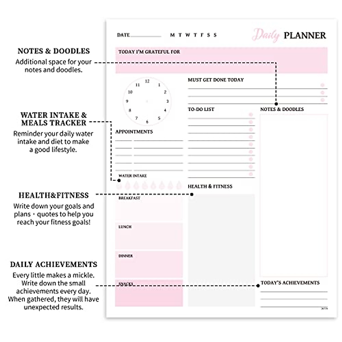 To Do List Notepad - Daily Planner Notepad Undated 50 Sheets Tear Off, 8.5"x11", Includes Calendar, Organizer, Scheduler for Goals, Tasks, Ideas, Notes and To Do Lists