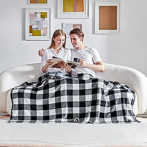 Touchat Fleece Throw Blankets, Black and White Buffalo Plaid Throw Blanket for Couch Sofa Bed, Soft Warm Fuzzy Cozy Plush Checkered Blanket, Lightweight Farmhouse Decor 50" x 60"