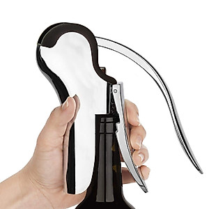 KAYCROWN Stainless Steel Wine Bottle Opener, Vertical Lever Corkscrew with Built-in Foil Cutter Design, Manual Handheld Corkscrew with Ergonomic Lever Pump