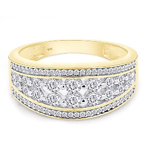 SAVEARTH DIAMONDS 0.70 Carat (Cttw) Round Cut Lab Created Moissanite Diamond Four Row Wedding Band Ring For Women In 14k Yellow Gold Over Sterling Silver (VVS1 Clarity) Size-7