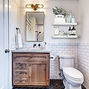 QEEIG White Floating Shelves Bathroom Wall Shelf Over Toilet Bedroom Kitchen Living Room Modern Decor Small 16 inch Set of 2 (008-40W)