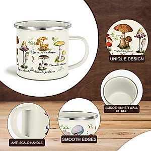 Mushroom Enamel Mug Set 2 Pieces Kawaii Mushroom Cup Mushroom Thank You Gifts Coffee Mug Enamel Camp Mug Cute Mushroom Decor Tin Cup for New Year Gifts Spring Travel Hiking Walking Camping(White)